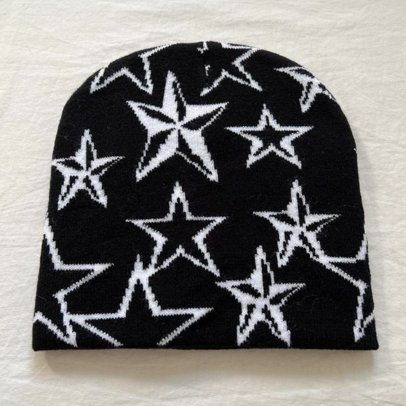 Accessories | Y2k 200s Grunge Punk Black And White Star Design Beanie ...